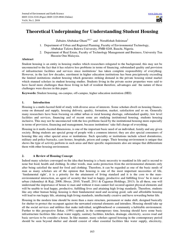 Theoretical Underpinning For Understanding Student Housing | PDF ...