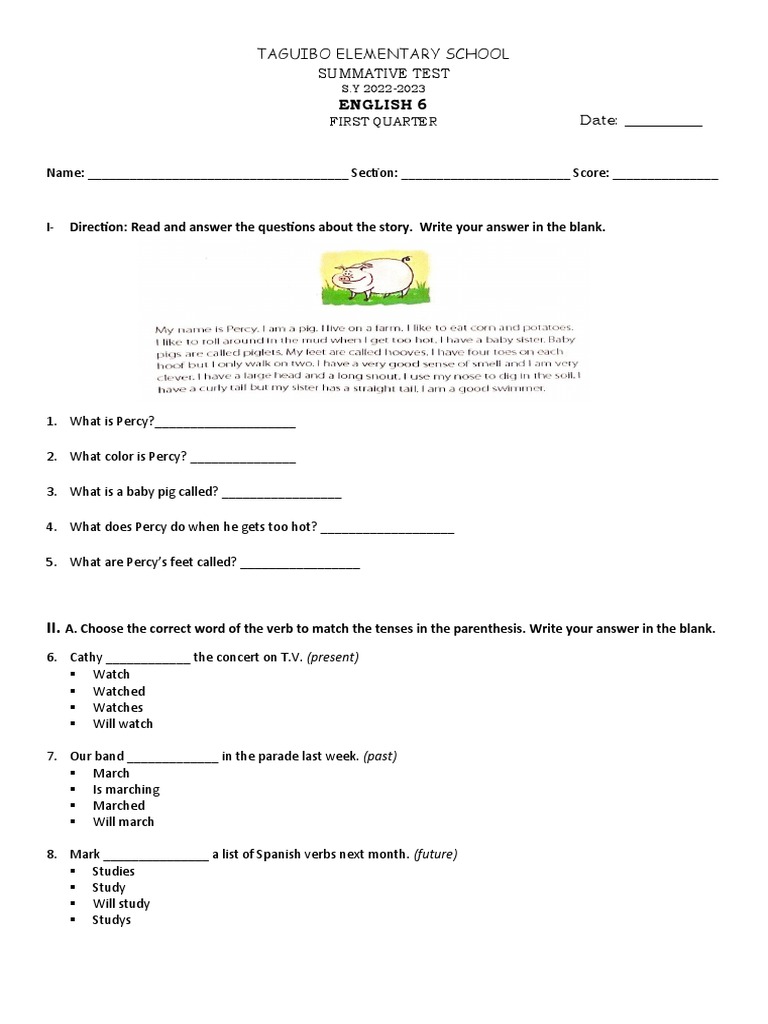 1st Summative Test Eng.6 | PDF | Linguistics | Grammar