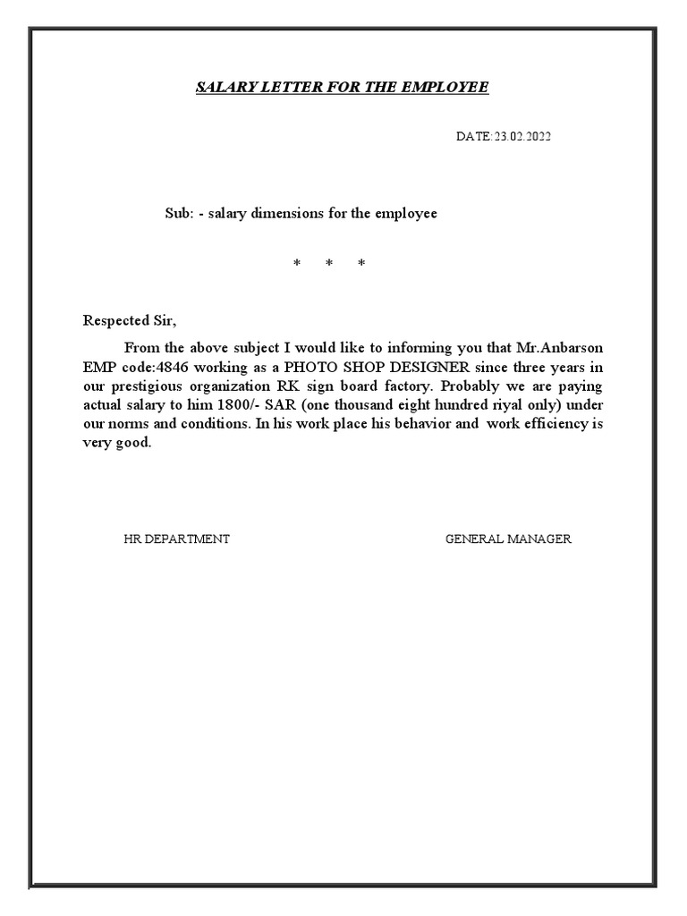 Employee Salary Confirmation Letter | PDF