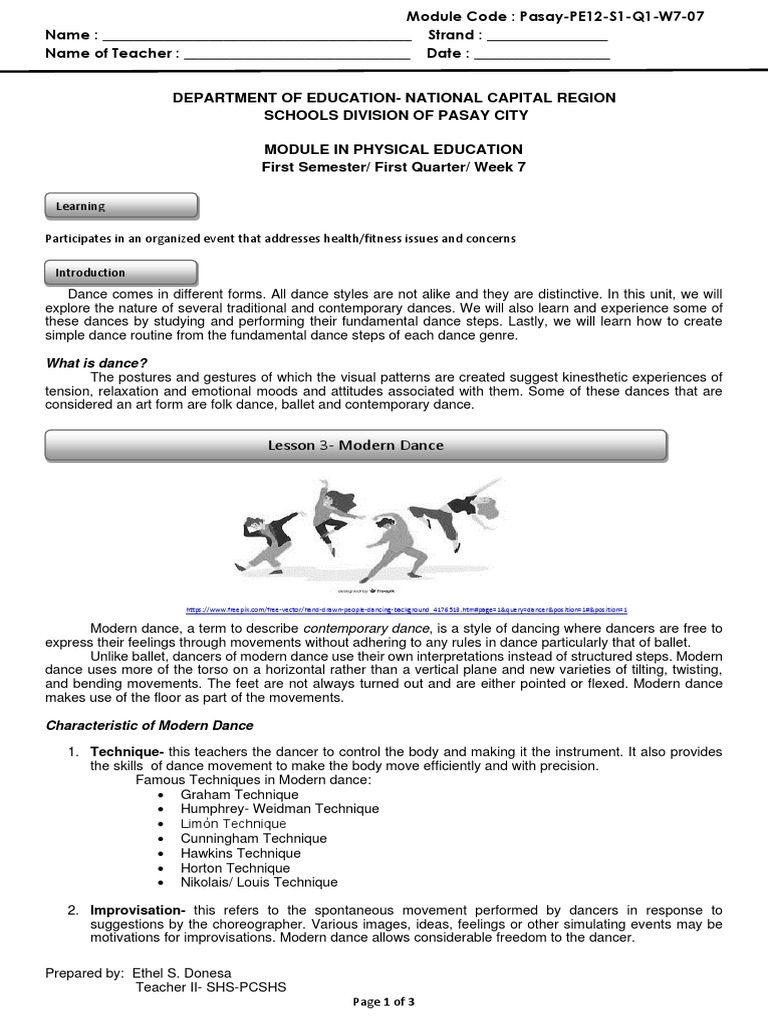 Lesson 3-Modern Dance | PDF | Dances | Ballet