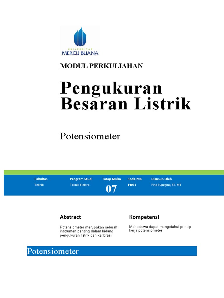Potensiometer dan Pengukuran Listrik | PDF