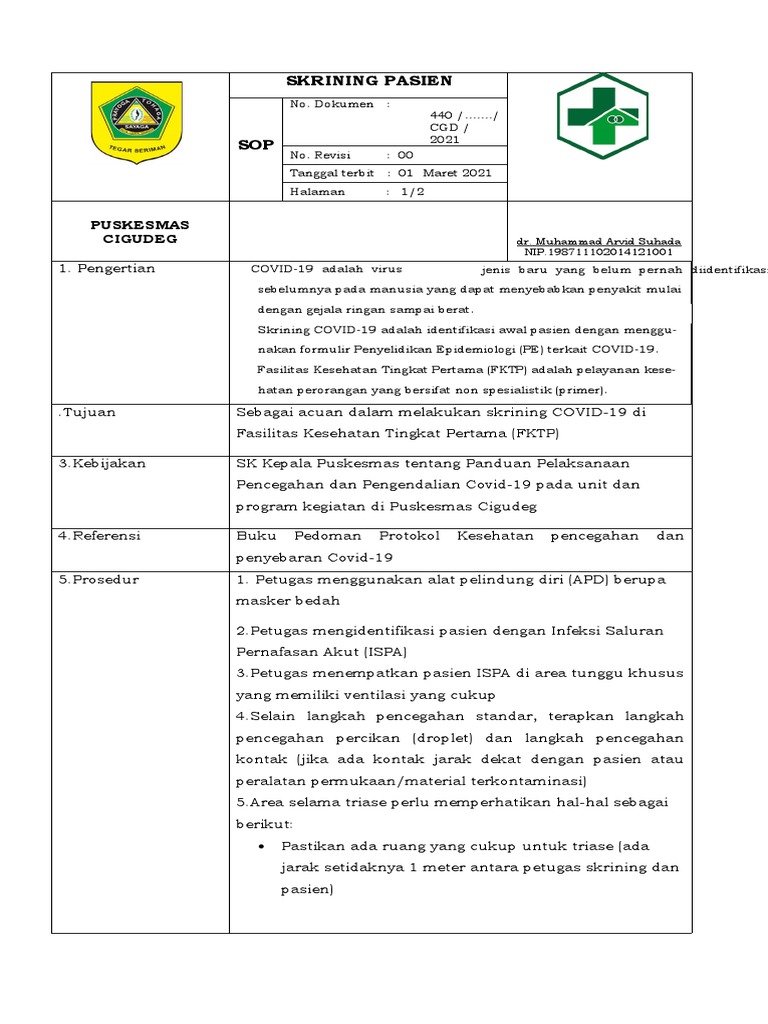 Sop Skrining Pasien | PDF