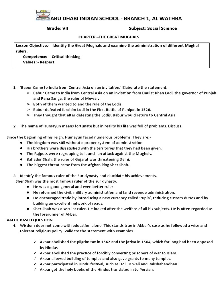 The GREAT MUGHALS NOTES | PDF
