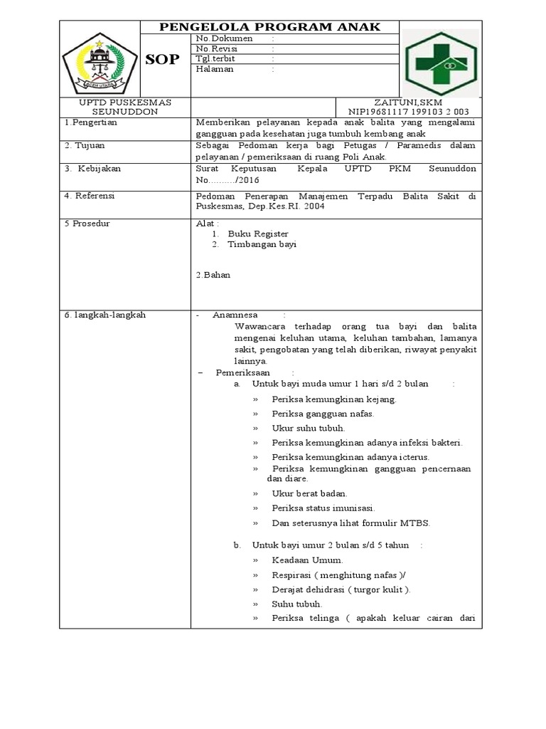 Sop Program Anak | PDF
