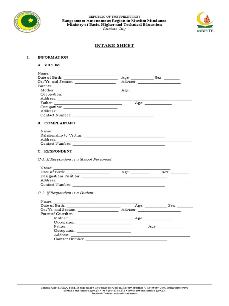 CPP Intake Sheet | PDF