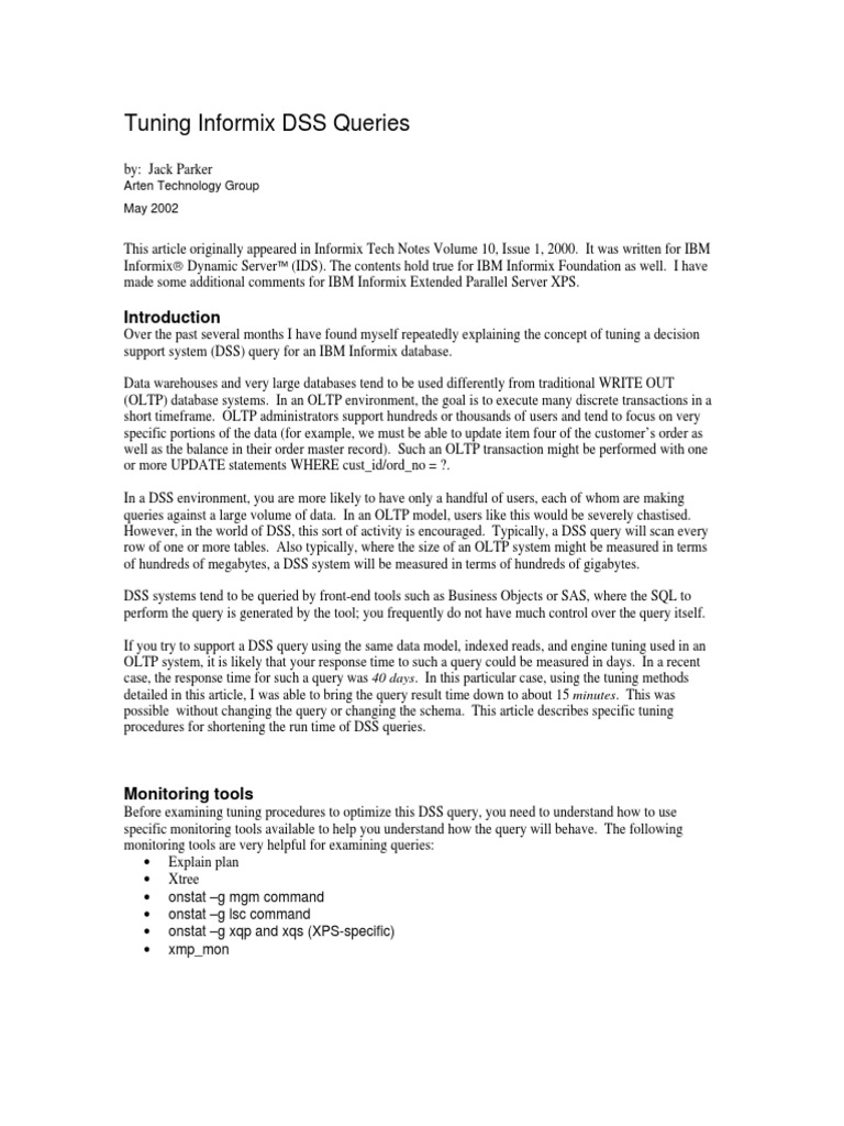 Tunning Dss Queries Pdf Database Index Databases