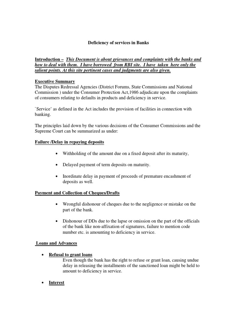 Deficiency of Services in Banks | PDF | Banks | Loans