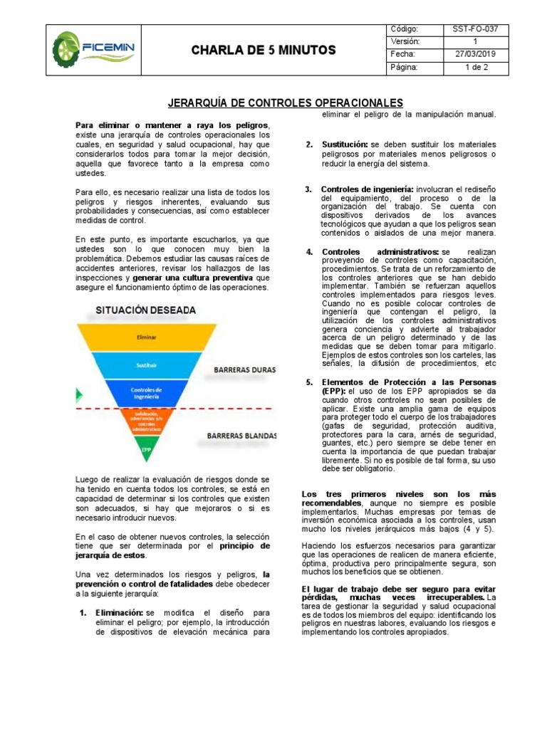 N°3 Jerarquia de Controles Operacionales | PDF | Seguridad y salud ...