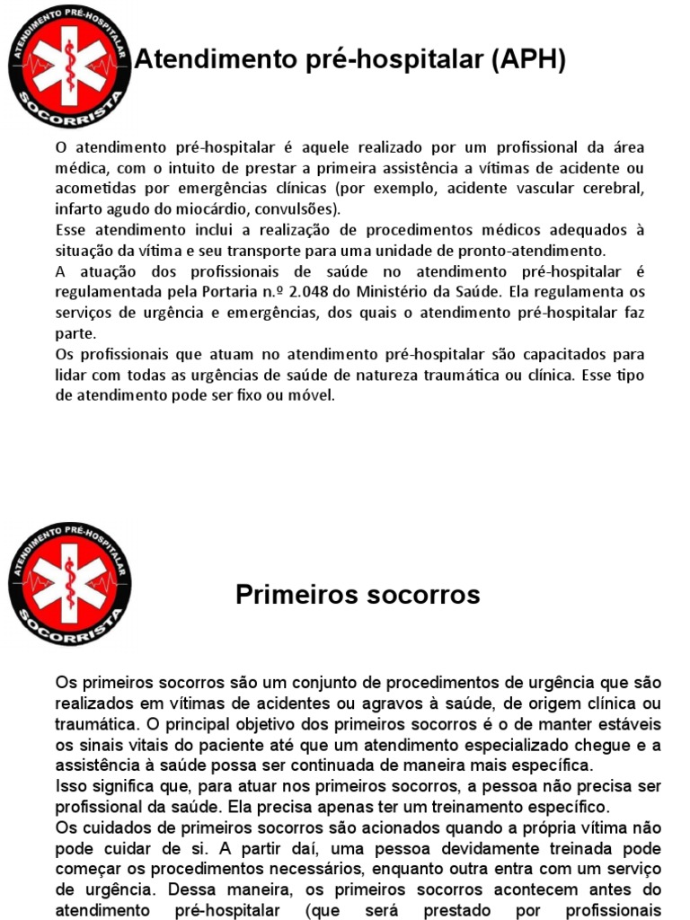 Atendimento Pré-Hospitalar (APH) | PDF | Queimadura | Primeiros socorros