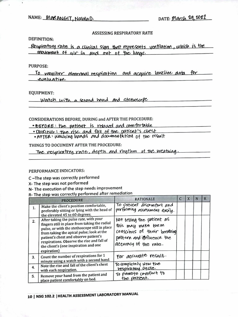 Skill 3. Assessing Respiratory Rate | PDF