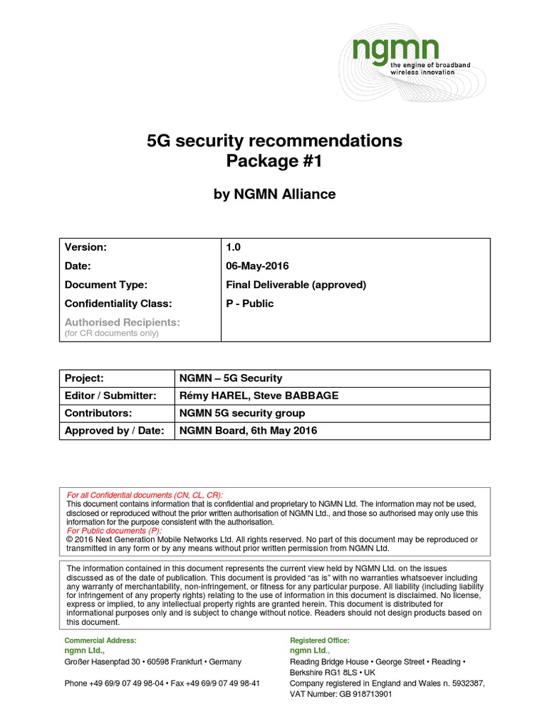 Alliance - 2016 - 5G Security Recommendations Package # 1 by NGMN ...