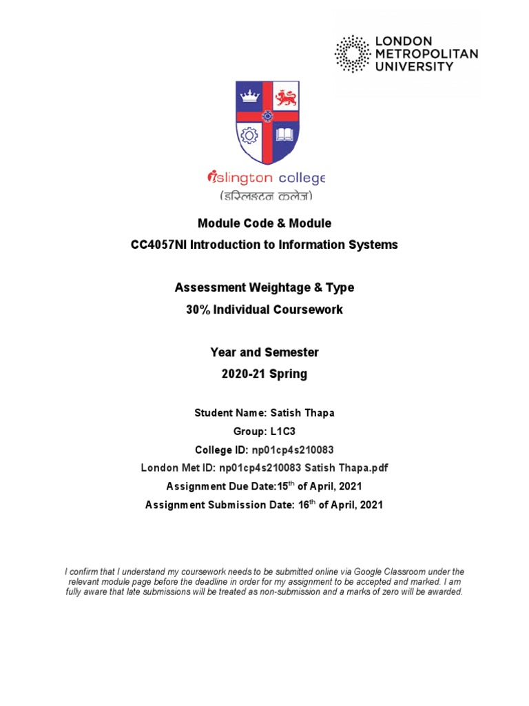 Coursework 1-Introduction to information system | PDF | Databases | Computer Network