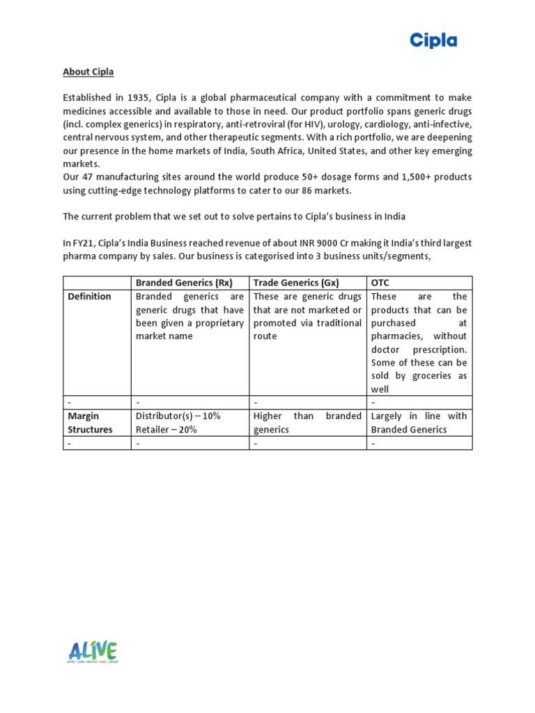 ALIVE+Case+Study Cipla+Ascend+S1 | PDF | Generic Drug | Pharmaceutical Industry