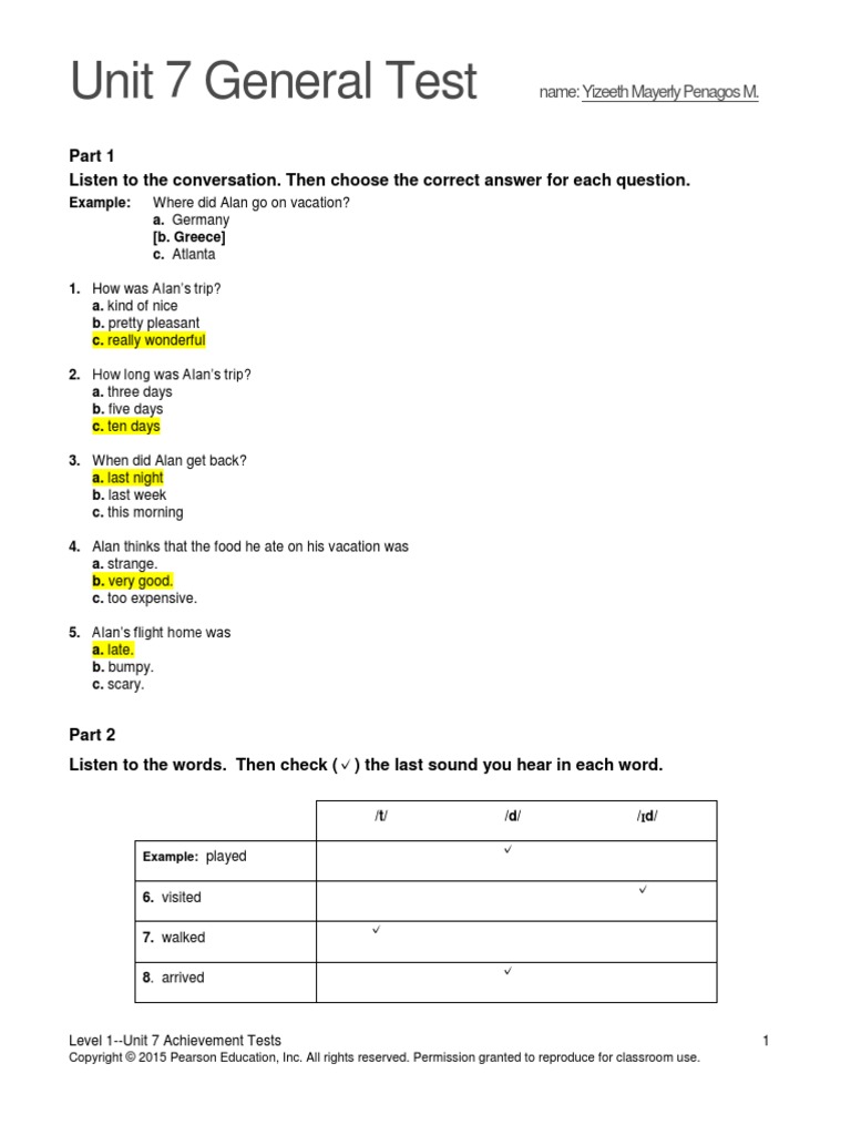 Unit 7 Achievement Test Overview | PDF