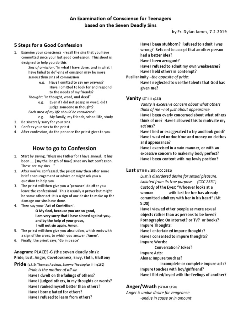 Examination of Conscience For Teenagers USA | PDF | Seven Deadly Sins ...