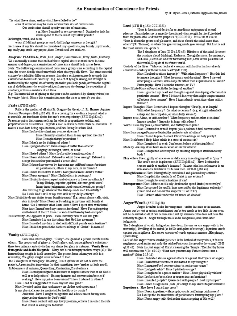 Examination of Conscience for Priests | PDF | Seven Deadly Sins | Lust
