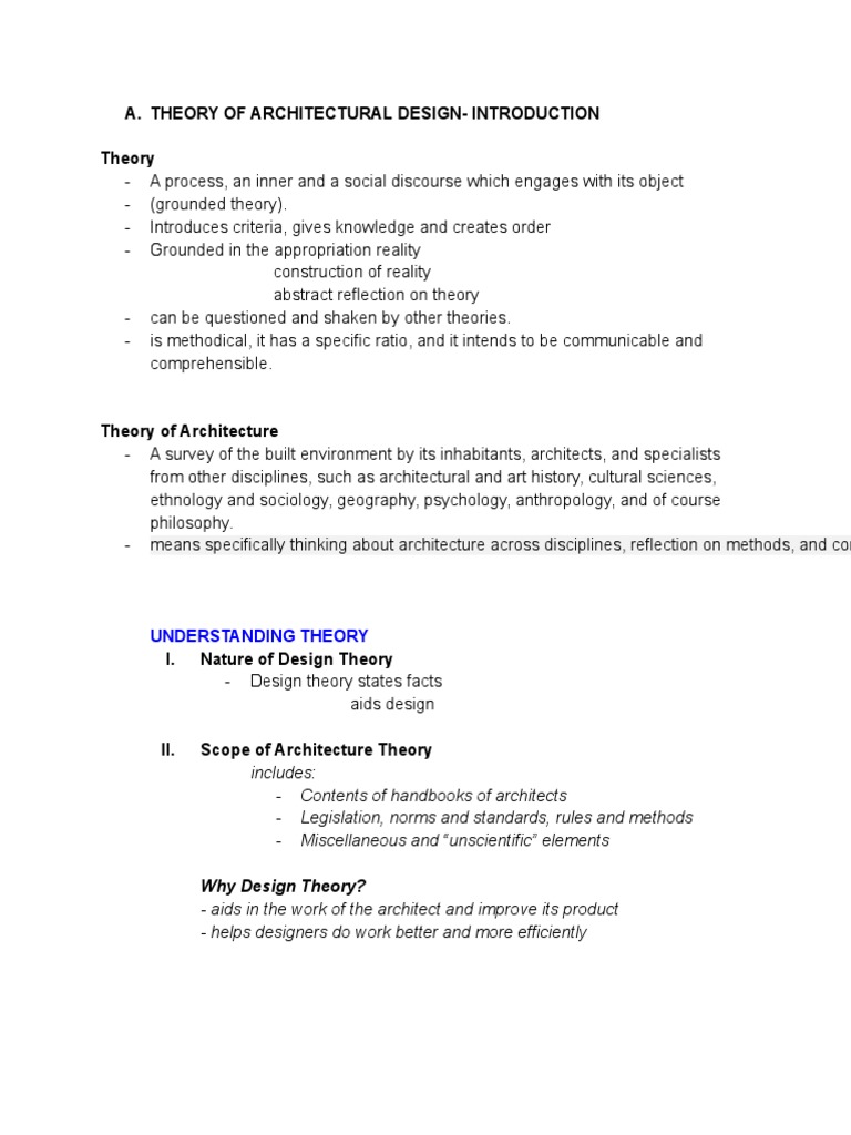 Theory Of Architectural Design Introduction Pdf Theory Science