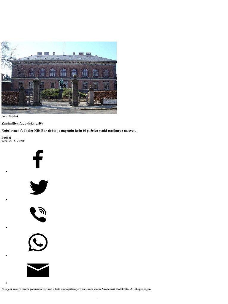 Nobelovac I Fudbaler Nils Bor Dobio Je .. | PDF