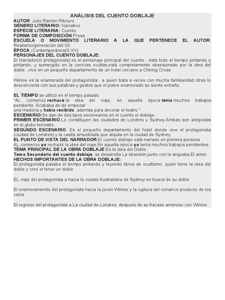 Análisis del cuento "Doblaje" de Ribeyro | PDF | Novela negra ...