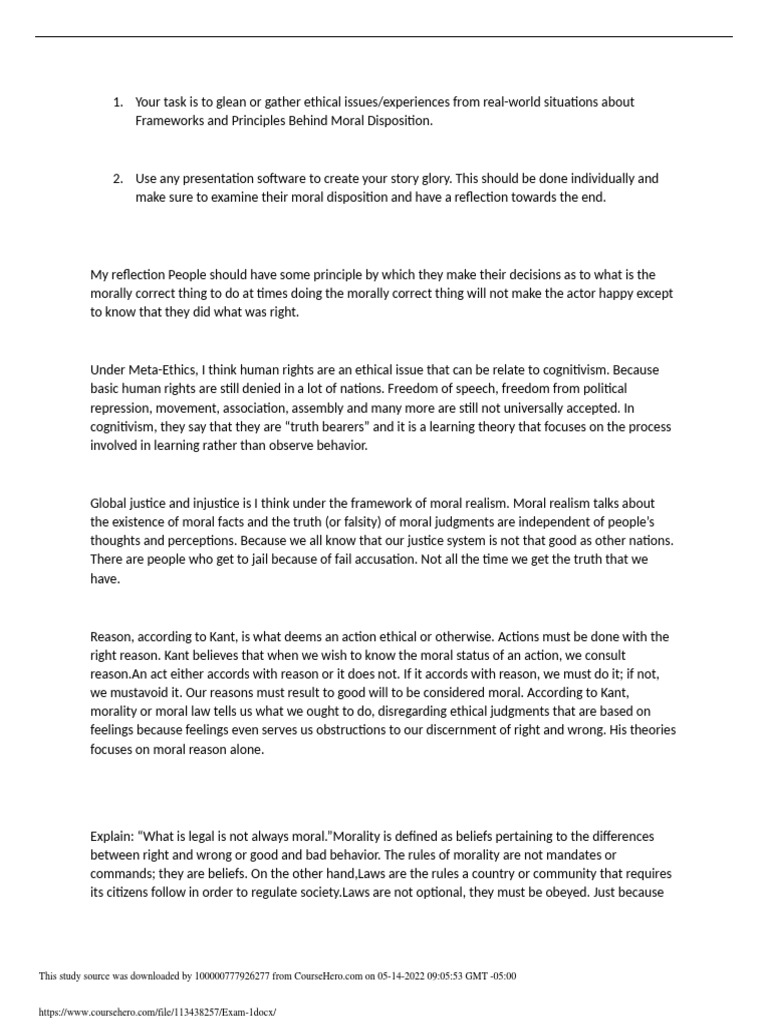 Exam 1 | PDF | Reason | Morality