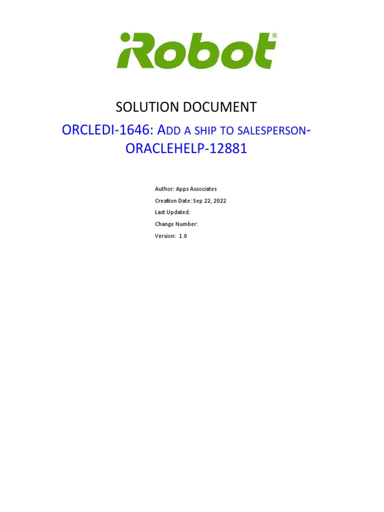Solution - Document - ORCLEDI-1646-Add A Ship To Salesperson | PDF | Computing | System Software
