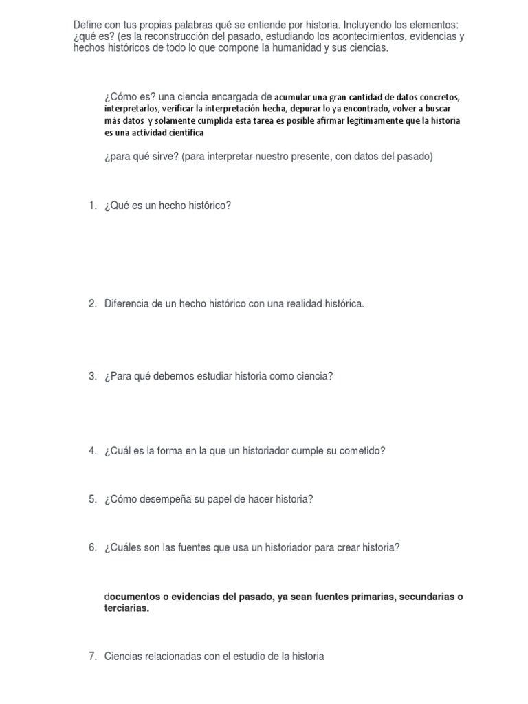 Define Con Tus Propias Palabras Qué Se Entiende Por Historia | PDF ...