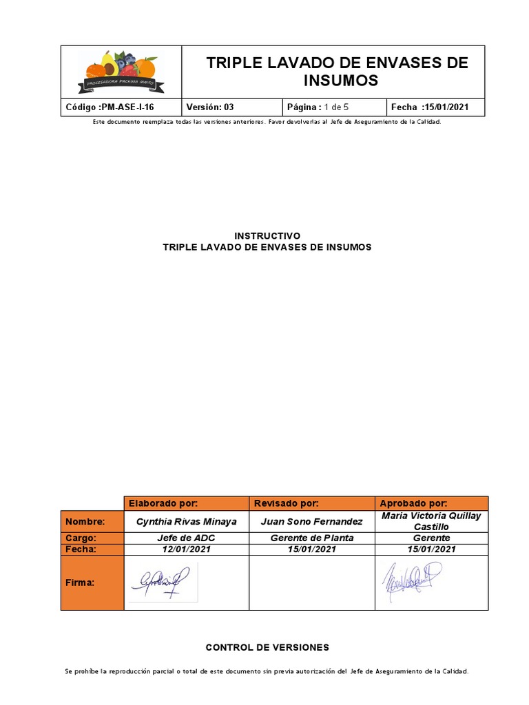PM-ASE-I-16 Triple Lavado de Envases de Insumos | PDF | Pesticida