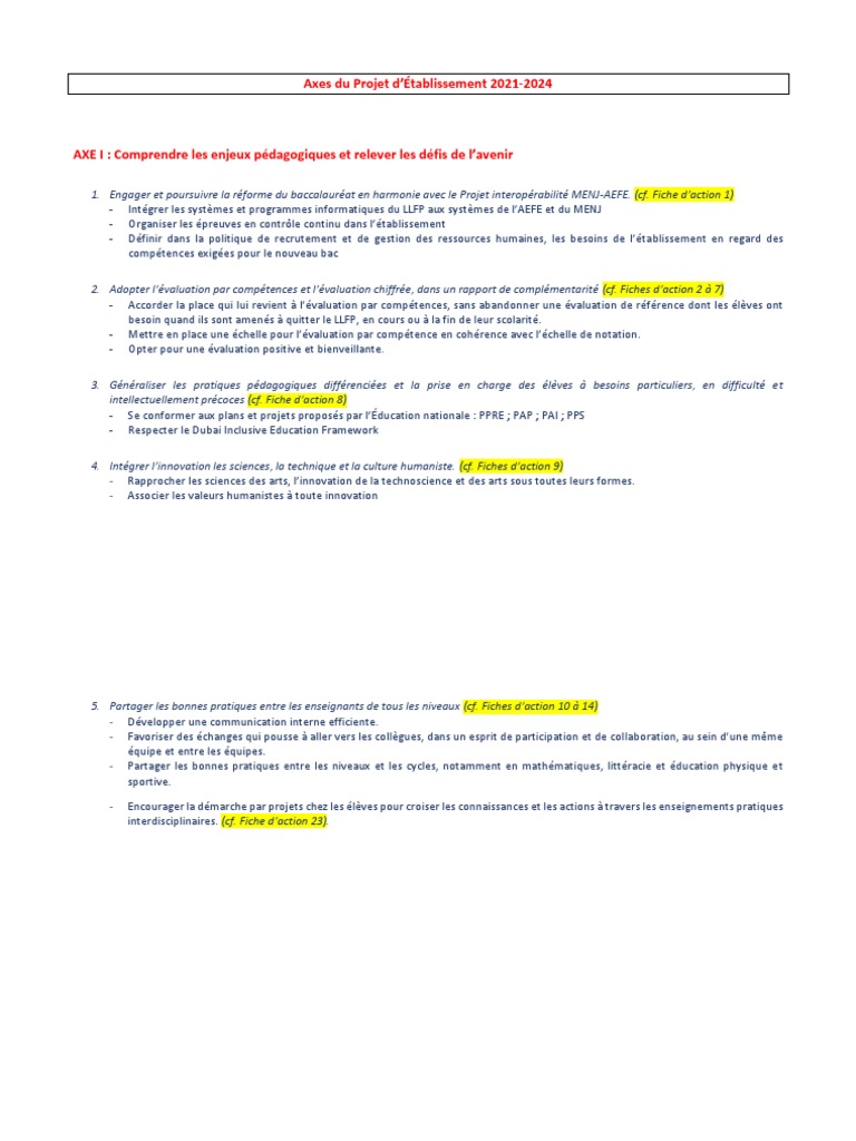 LLFP Pe 2021-2024 Axes | PDF | Pédagogie | Enseignants