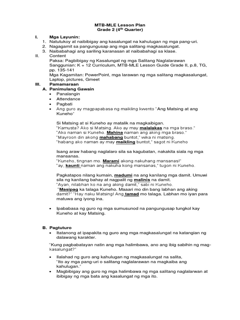 MTB MLE Lesson Plan - Ibale | PDF