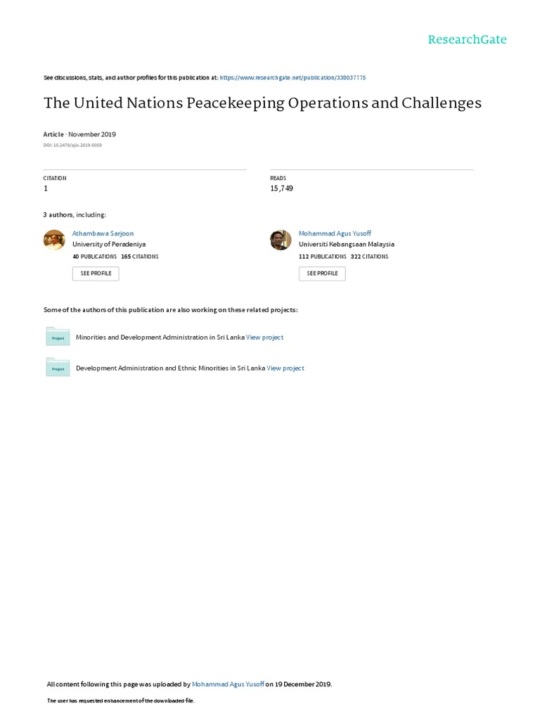 The United Nations Peacekeeping Operations and Challenges | PDF ...