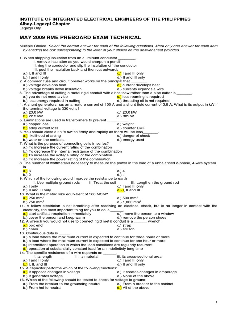 Technical Preboard Exam 1 | PDF | Electric Motor | Series And Parallel Circuits