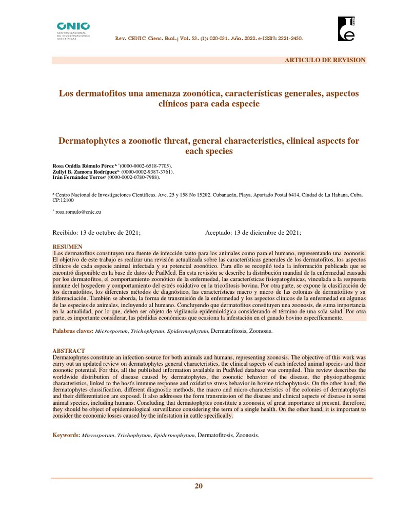 Dermatofitos: Zoonosis y Aspectos Clínicos | PDF | Antígeno | Sistema ...