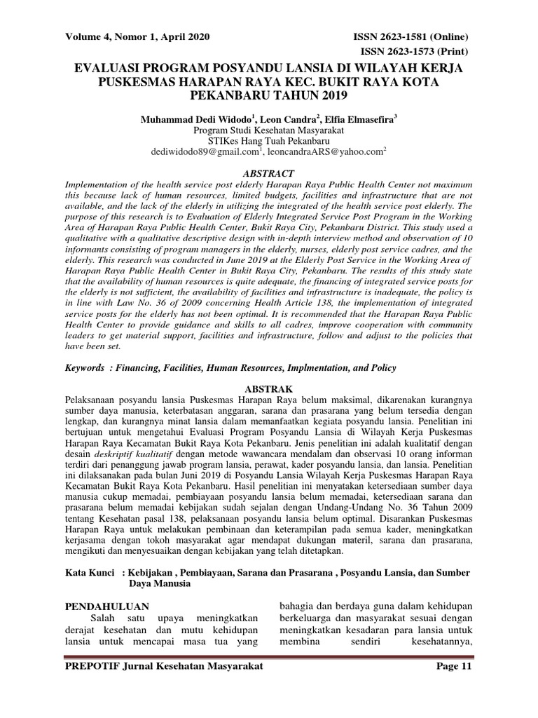 Evaluasi Program Posyandu Lansia Di Wilayah Kerja Puskesmas Harapan Raya Kec. Bukit Raya Kota ...