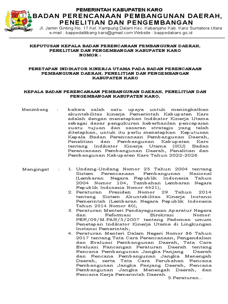 SK Kepala Bappeda | PDF