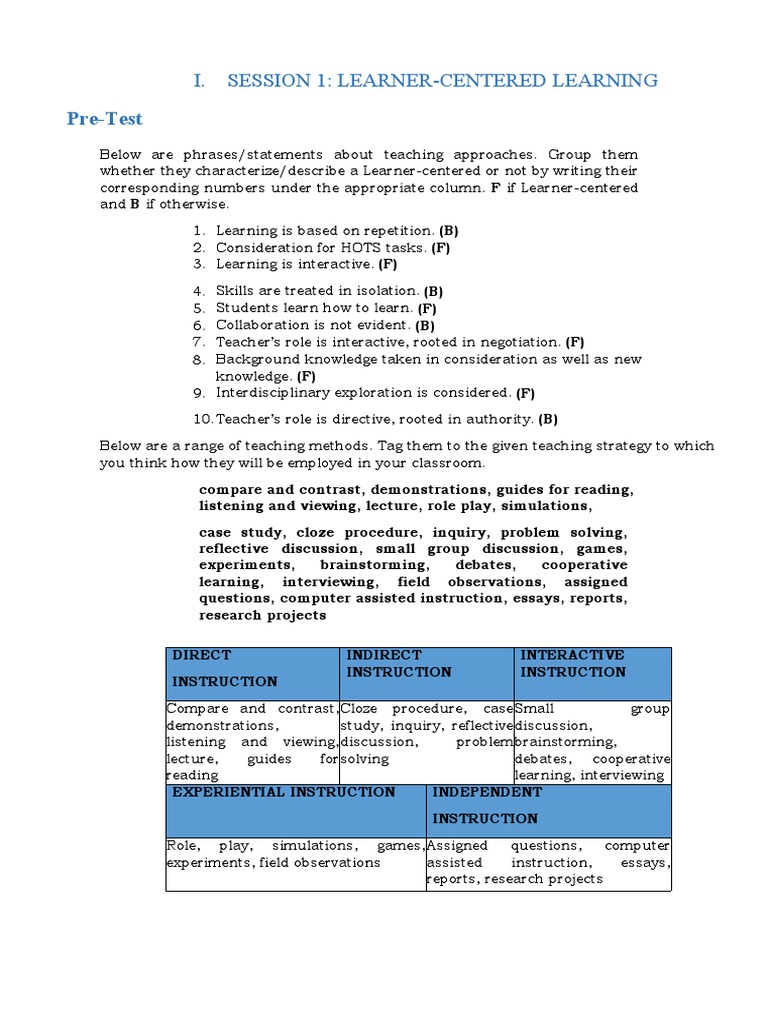 Learner-Centered Teaching Strategies Guide | PDF | Learning | Teaching ...