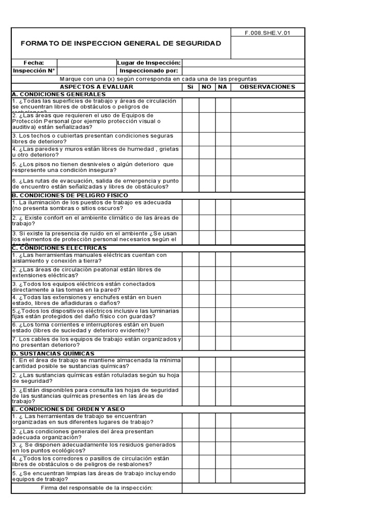 Anexo 8. Formato de Inspección de Seguridad | PDF