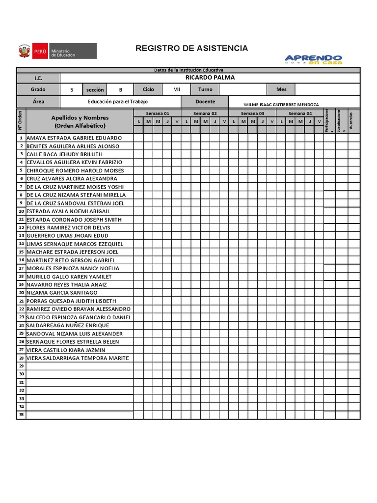 Registro de Asistencia - 2B | PDF