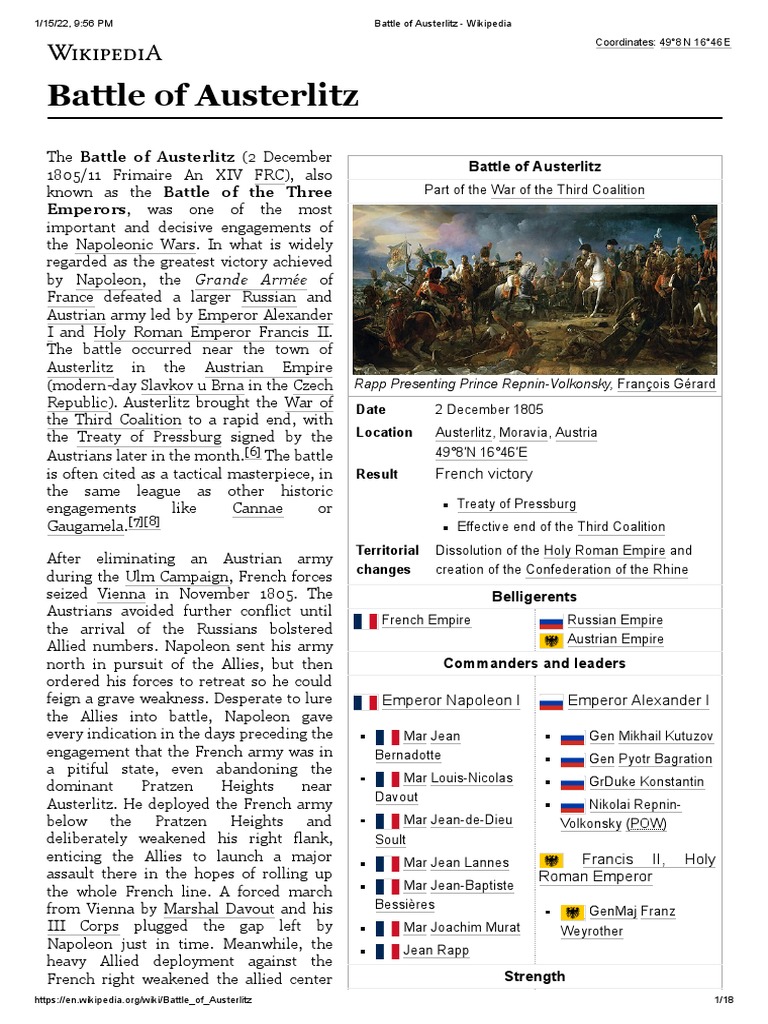 Battle of Austerlitz - Wikipedia | PDF | Napoleon | First French Empire