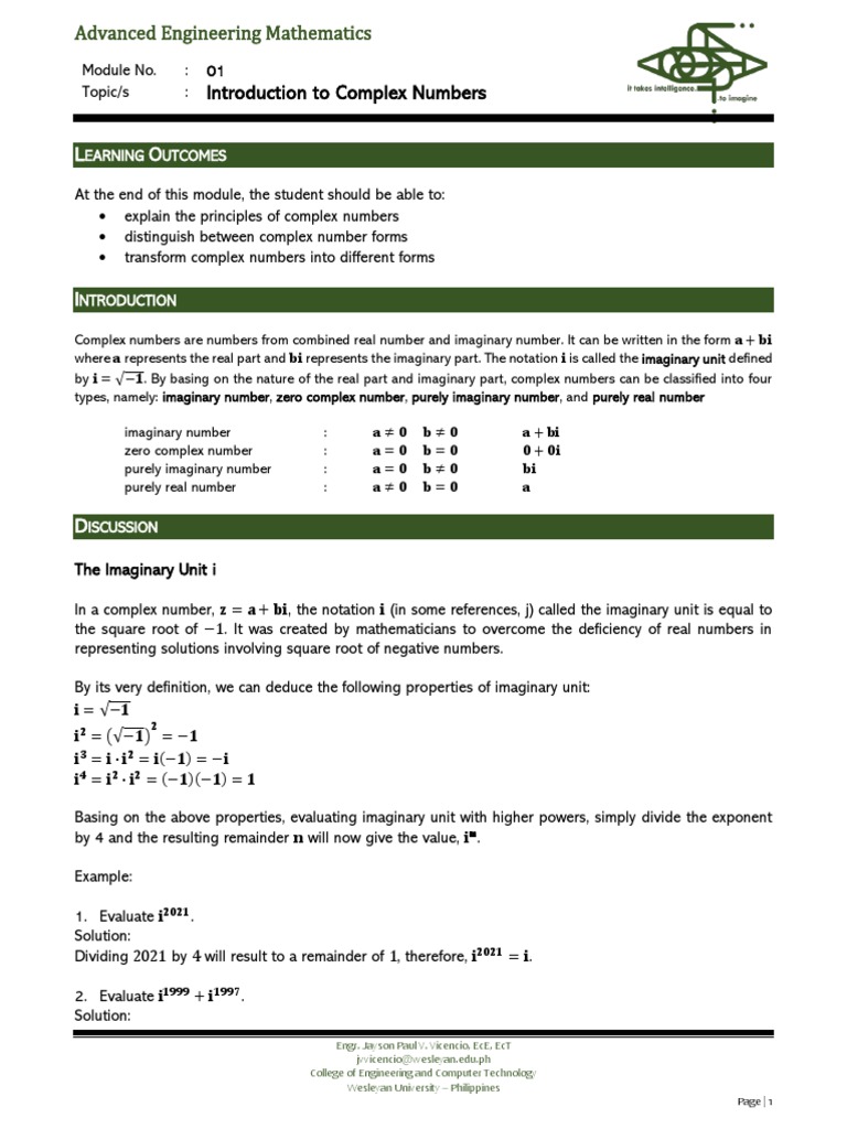 ECE1 Module 01 | PDF | Complex Number | Numbers