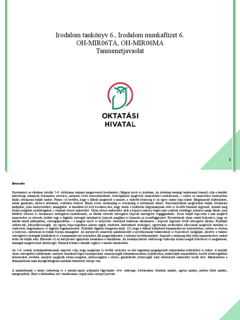 OH-MIR06TA Irodalom 6 Tanmenet | PDF