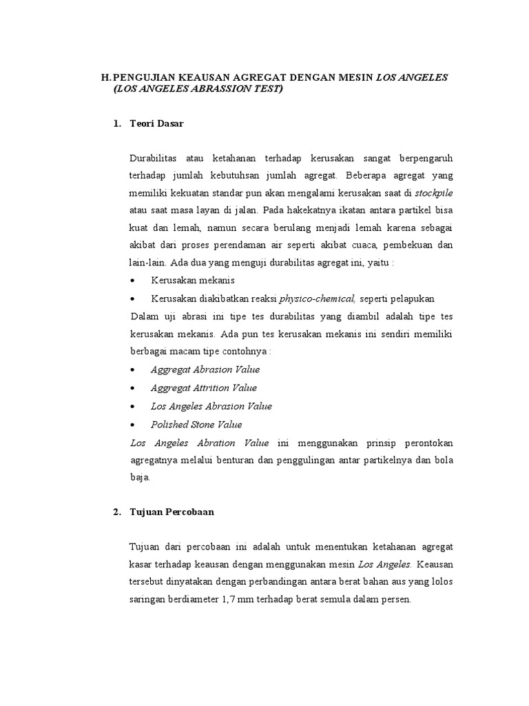 H. Keausan Agregat Dengan Mesin Los Angeles (Kelompok 10) | PDF | Teknologi & Rekayasa
