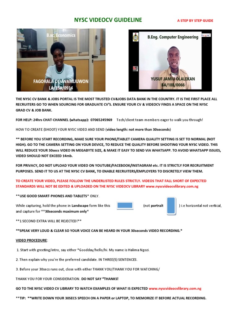 NYSC VideoCV Guideline1 | PDF | Video