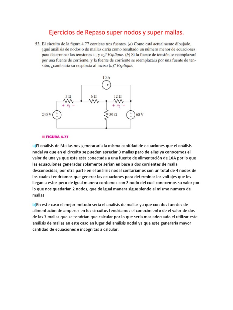 Ejercicios Resueltos: Supernodos y Supermallas | PDF | Cantidad ...