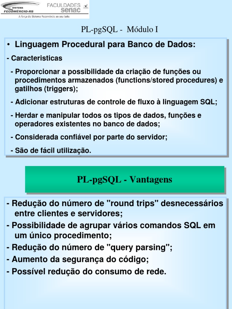 PL-pgSQL - Funções em SQL | PDF | SQL | Ciência da Computação