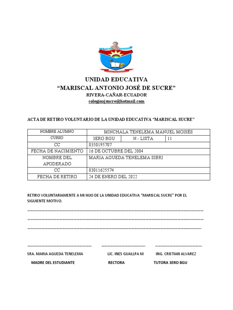 Acta de Retiro Voluntario | PDF