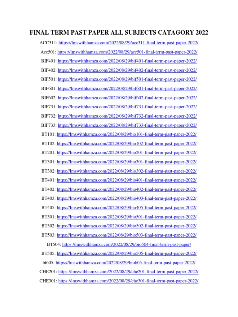 FINAL TERM PAST PAPER ALL SUBJECTS CATAGORY 2022 File 2 1 | PDF