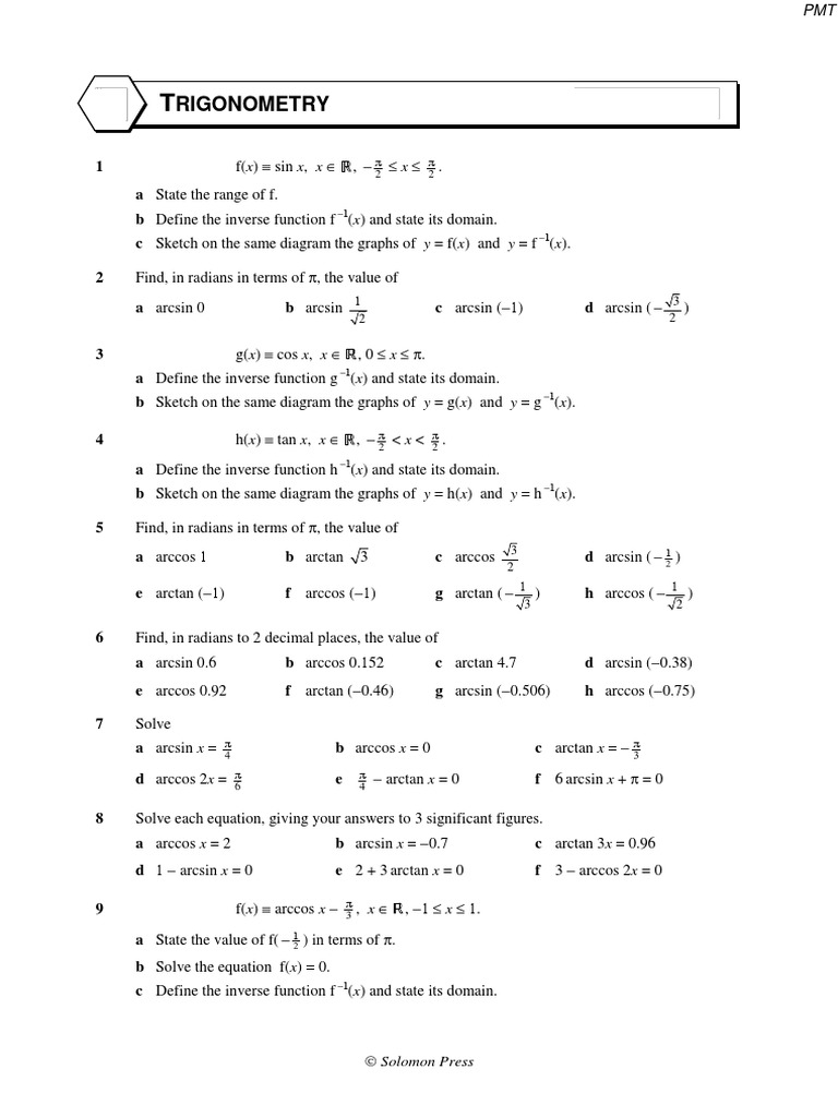 03a Inverse Trigonometric Functions Pdf Trigonometric Functions Elementary Geometry