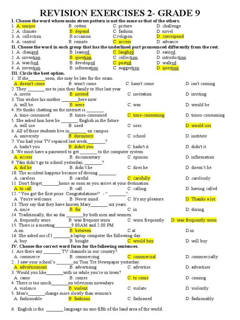 Revision Exercises 2 | PDF | Teachers | Essays