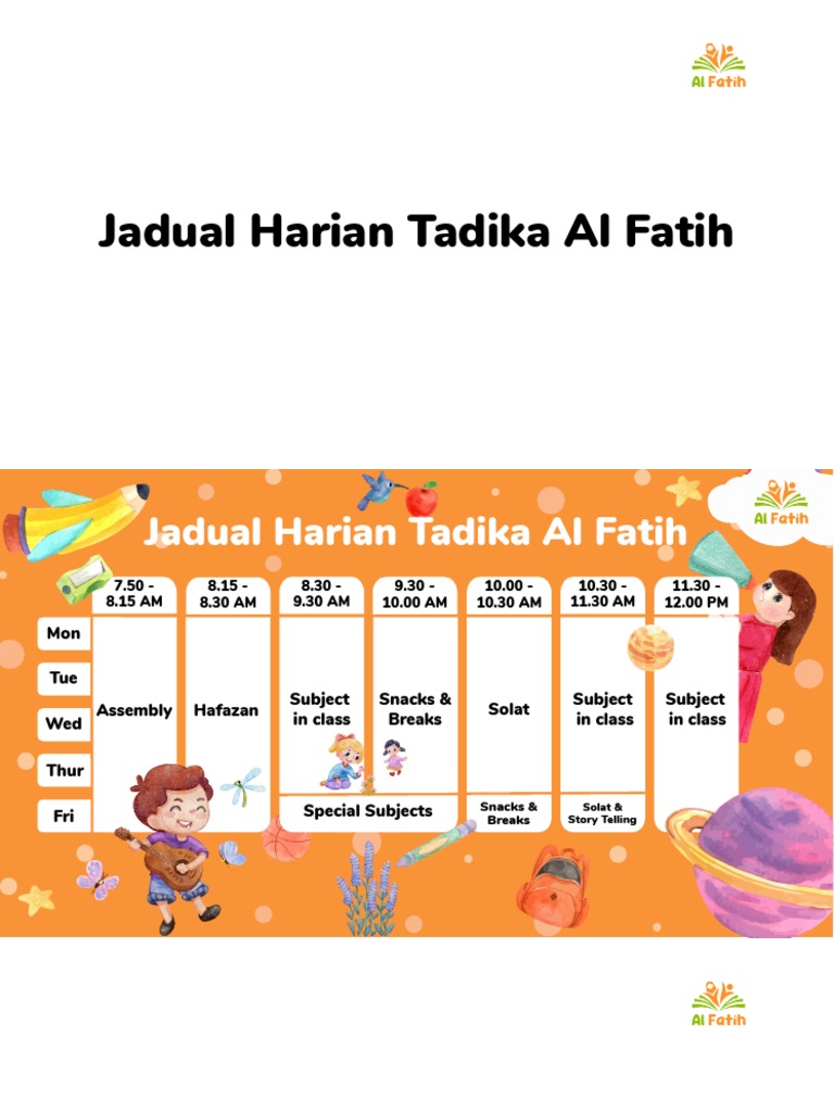 Jadual Harian Tadika Al Fatih AFJA Taqwim Kalendar Akademik 2022 2023 | PDF