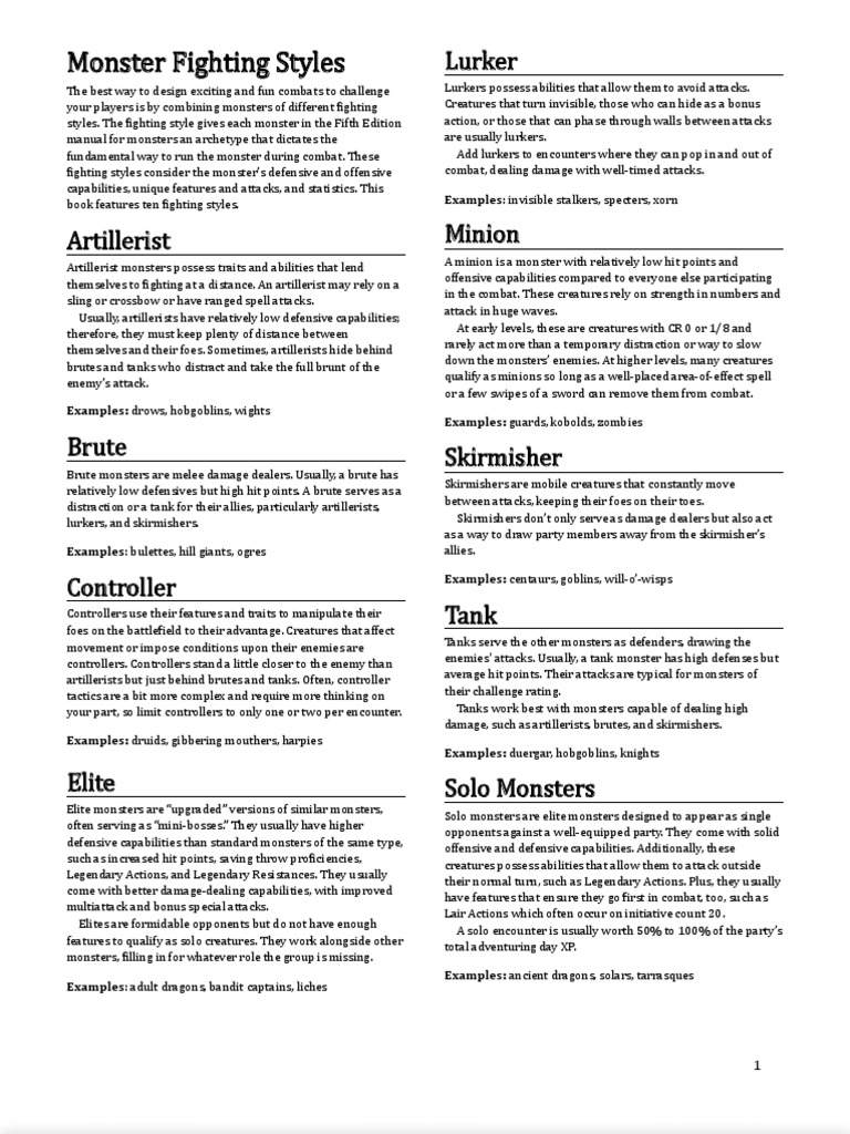Monster Combat Styles Explained | PDF | Monsters | Tanks